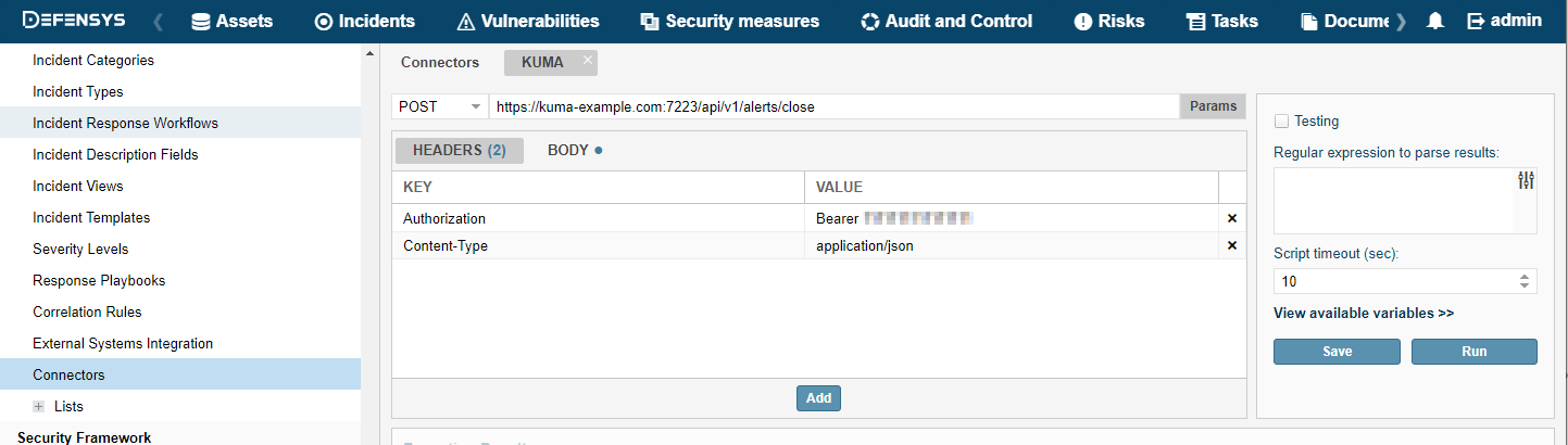 Creating connector in R-Vision SOAR